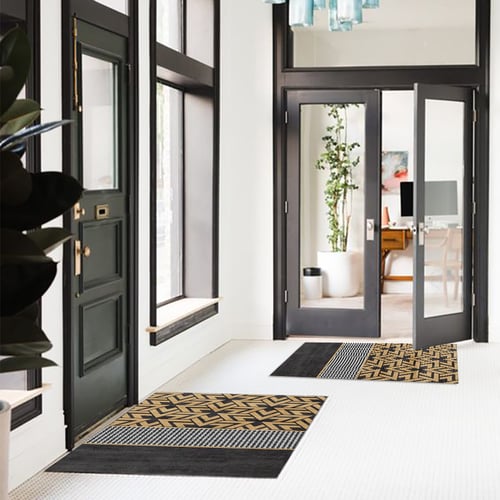 2 Pieces Modern Geometric Houndstooth Gold Washable Door Mat Non-slip ...