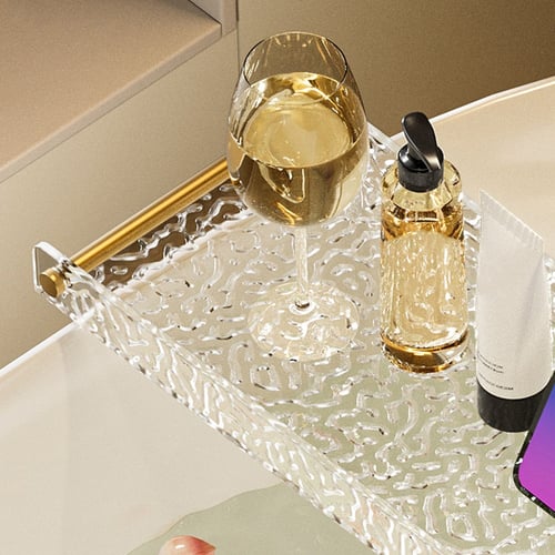 Acrylic Water Ripple Bathtub Tray Clear Bathroom Caddy Shelf with Gold ...