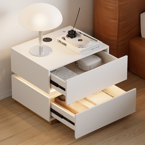 Smart LED Nightstand Wireless Charging Station Bedside Table with Light ...