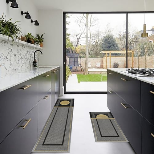2 Pieces Modern Dark Gray Kitchen Runner Mats Non-slip Geometric ...