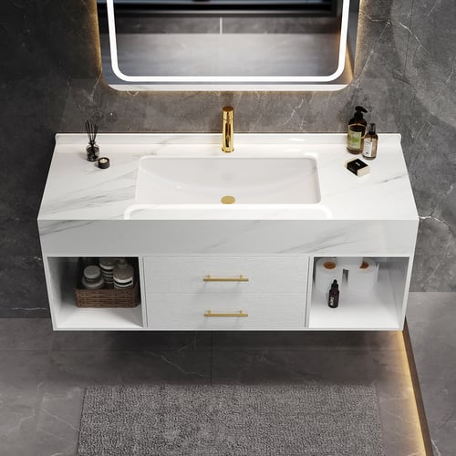 900mm Floating Bathroom Vanity with Sintered Stone Vessel Sink with 2 ...
