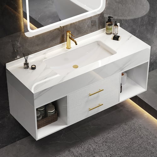 900mm Floating Bathroom Vanity with Sintered Stone Vessel Sink with 2 ...