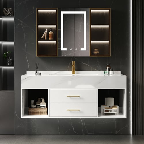 900mm Floating Bathroom Vanity with Sintered Stone Vessel Sink with 2 ...