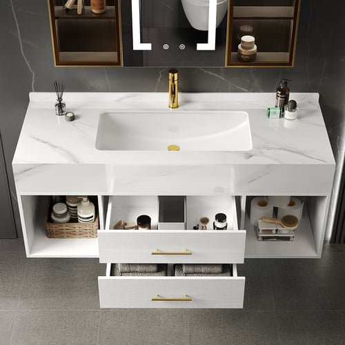 900mm Floating Bathroom Vanity with Sintered Stone Vessel Sink with 2 ...