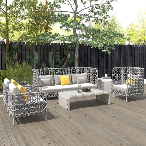 6 Pieces Aluminum & Rope Outdoor Sofa Set with Coffee Table and Cushion ...