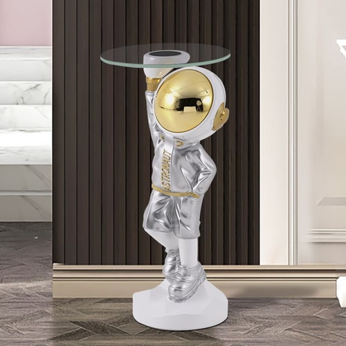 23.6" Silver Astronaut Floor Statue Sculpture Decor Art Side Table with ...