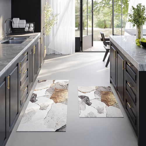 2 Pieces Modern Gold Kitchen Runner Mats Non-slip Abstract Kitchen Rug ...