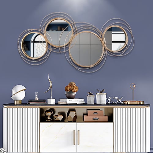 Modern Luxury Large Gold Round Wall Mirror Creative 3D Overlapping 4 ...