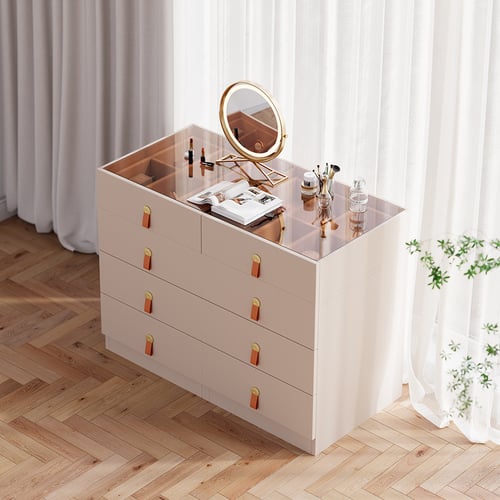 Chanor Modern Champagne Retractable Makeup Vanity Closet Island with ...