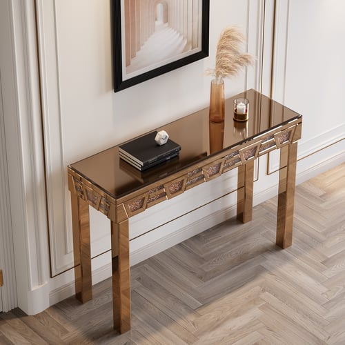 47.2" Modern Mirrored Console Table Rectangular Gold Entryway Table ...