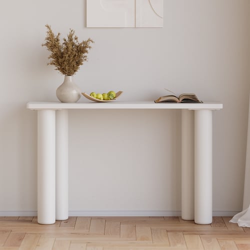 1200mm Modern White Console Table with Double Pedestal Entryway Table ...