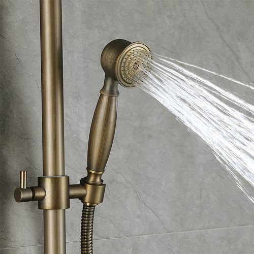 Antique Brass Exposed Wall Mount Shower System With 8 Rain Shower Head