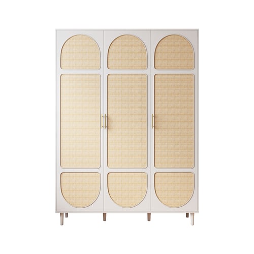 Rattan White 3 Door Bedroom Clothing Armoire Wardrobe with Shelves ...