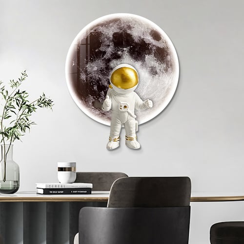 23.6" Modern LED Acrylic Astronaut Moon Wall Decor Art Living Room ...