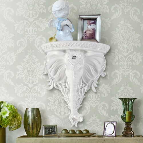 3D Traditional White Resin Elephant Wall Mounted Shelves Floating Art ...