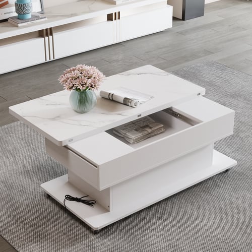 Modern White Power Lift Height Multifunctional Coffee Table Extendable ...