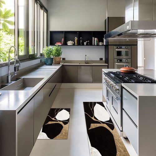 2PCS Abstract Gold&Black Diatom Mud Running Mat Non-slip Absorbent ...