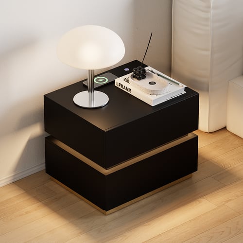 Smart LED Nightstand Wireless Charging Station Bedside Table with Light ...
