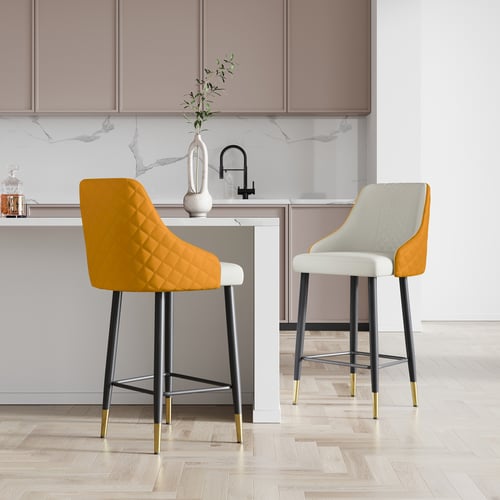 Diamic Orange Counter Height Bar Stool with Footrest Upholstered High ...