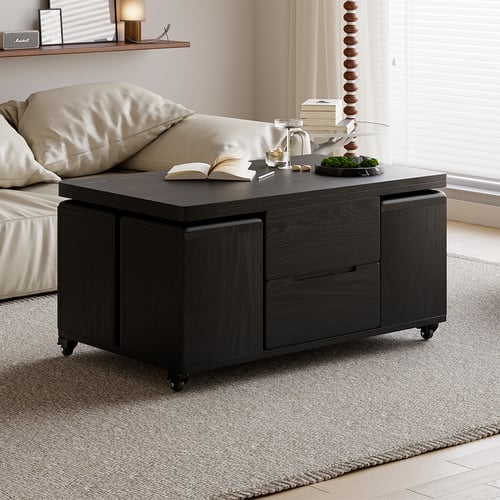 Modern Black Lift Top Coffee Table 4 in 1 with Storage Ottoman Foldable ...