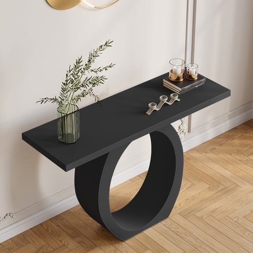 39.4" Modern Black Console Table with Circle Base Rectangular Entryway ...
