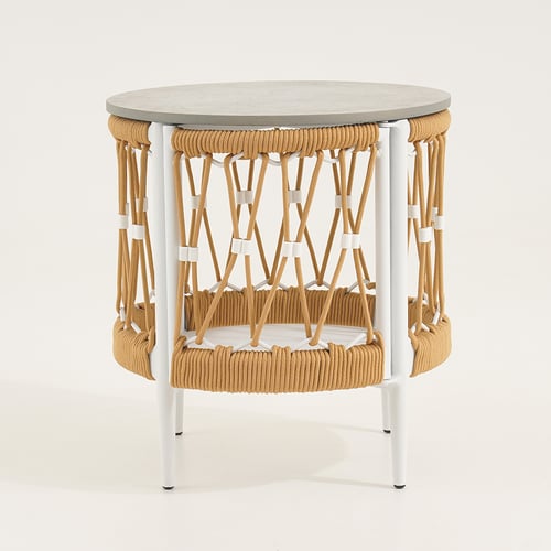 Ropipe 18.5" Round Outdoor Side Table with Storage Patio Weave Rope End ...