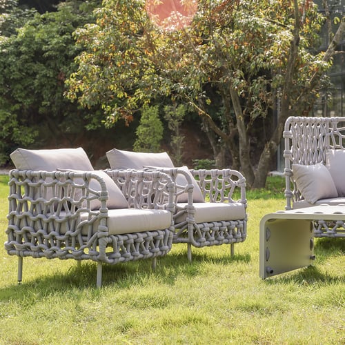 6 Pieces Aluminum & Rope Outdoor Sofa Set with Coffee Table and Cushion ...