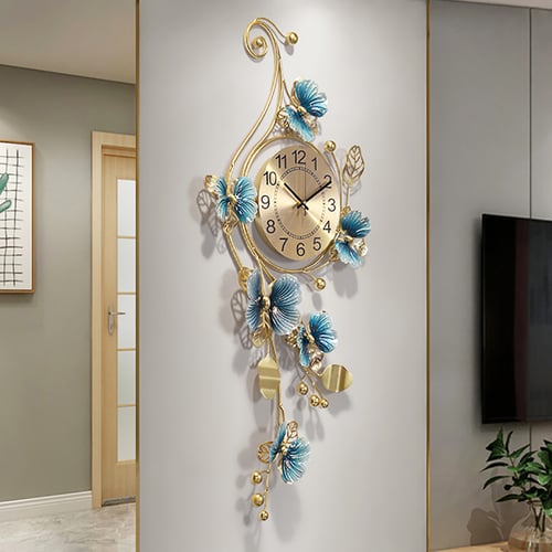 3D Floral Decoration Metal Large Wall Clock with Exquisite Butterflies ...