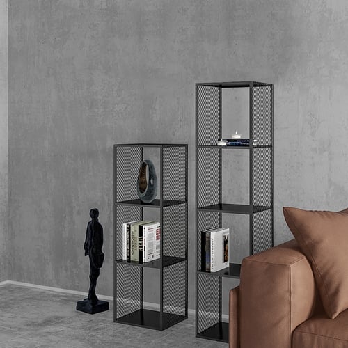 Modern Black Metal Bookcase 4 Tiers Freestanding Shelving | Homary