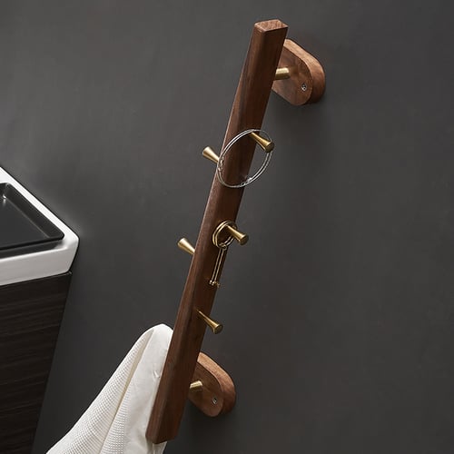Retro Wall-Mounted Coat Rack in Black Walnut&Brass | Homary UK