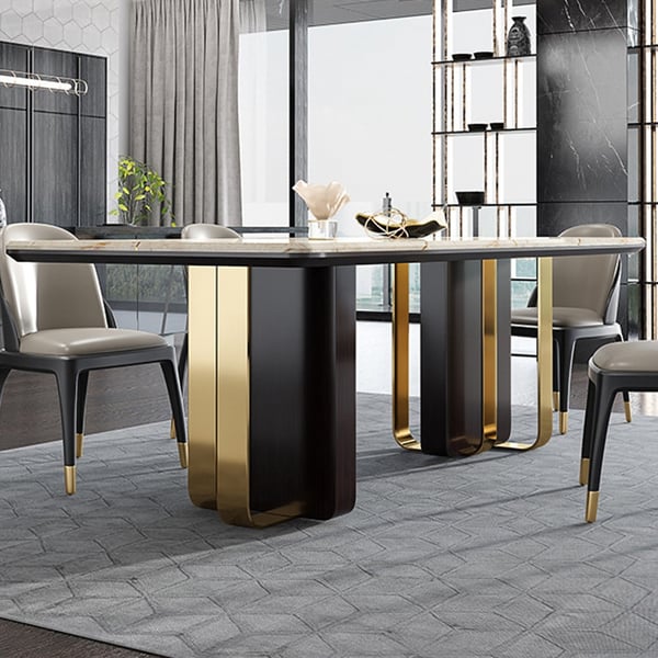 1600mm Modern Rectangular Dining Table with Marble Top & Stainless ...