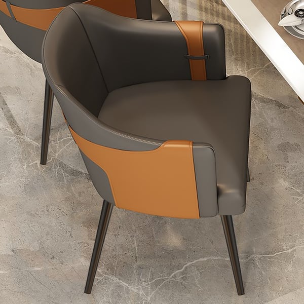 Grey & Orange Modern Dining Chair in High Back Modern PU Leather Metal ...