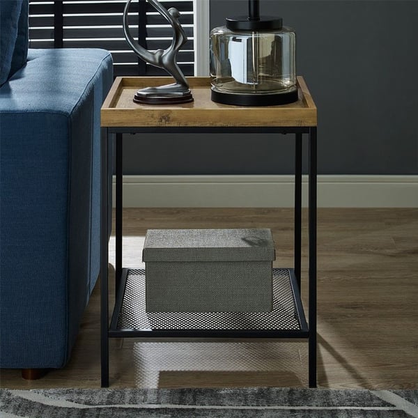 Modern Square Side Table with Tray Top End Table Metal in Black | Homary