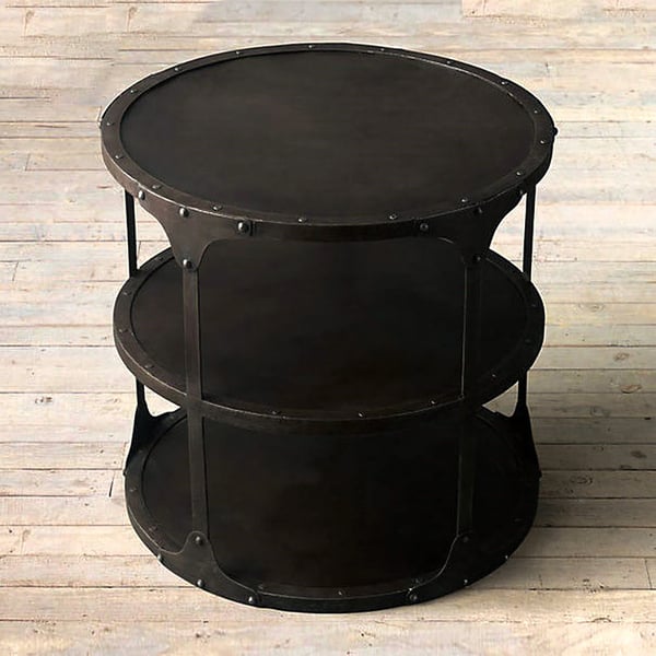 Retro Black Round End Table with Shelves 3-Tiered Metal Side Table-Homary