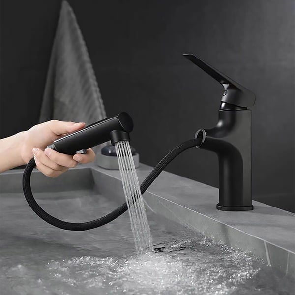 Pull Out Bathroom Basin Tap with Dual-Function in Matte Black Solid ...