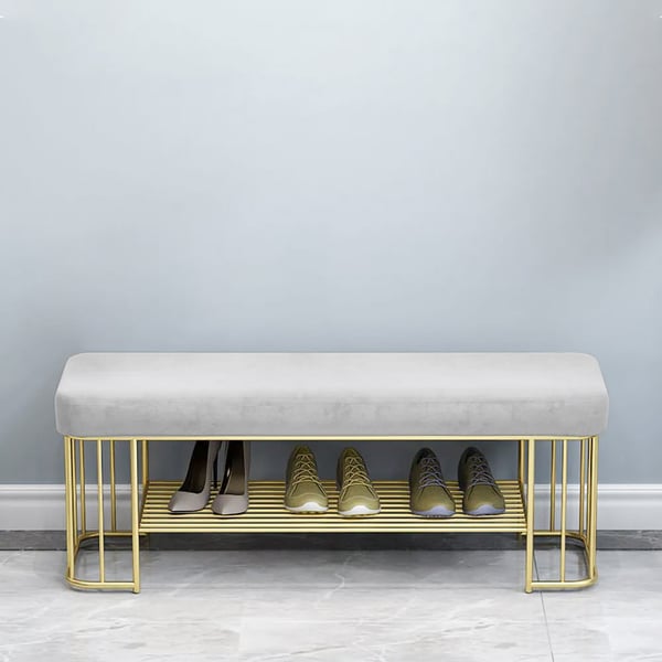 Modern Grey Hallway Bench with Shoe Storage Velvet Upholstered with ...