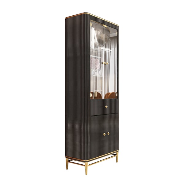 Modern Freestanding Display Cabinet with Shelves & Drawer & Glass Doors ...