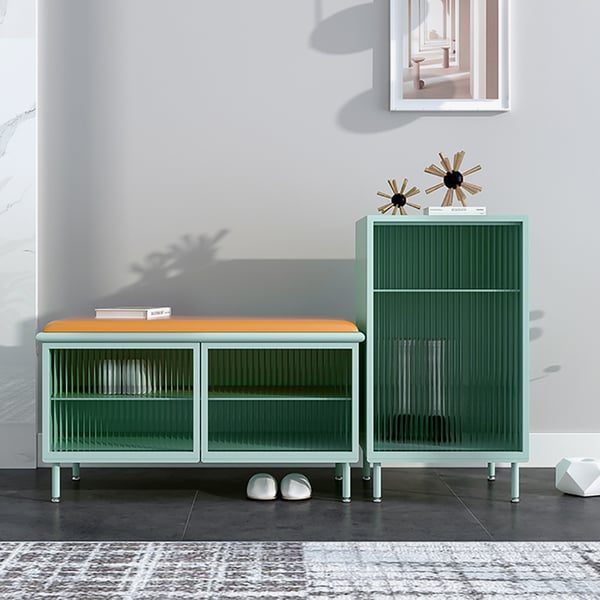 Scandinavian Style Upholstered Shoe Rack with Cabinet-Green-With Side ...