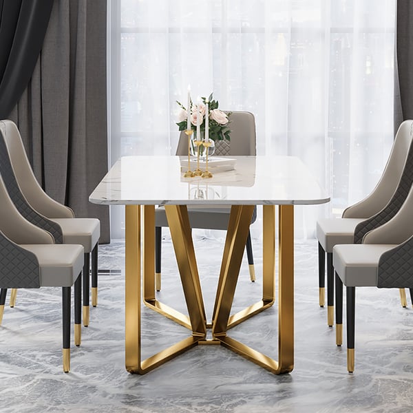 Marby Modern Rectangle 1600mm Faux Marble Dining Table Gold Base ...