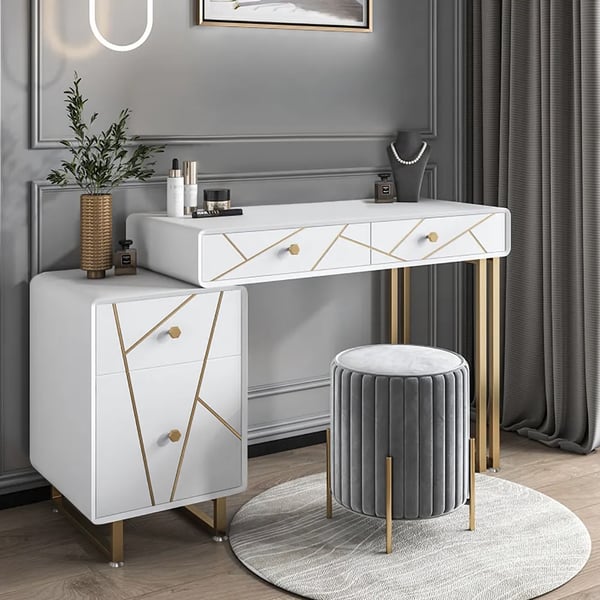 Free Shipping on Modern White Makeup Vanity Expandable Dressing Table ...