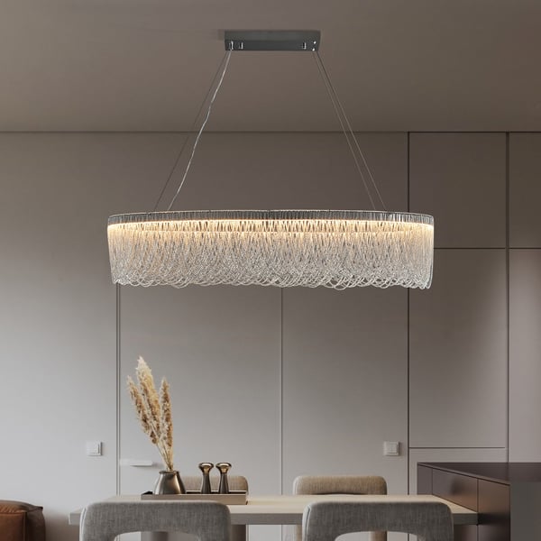 Lustre LED moderne à pompon chromé avec chaîne en aluminium argenté-Homary