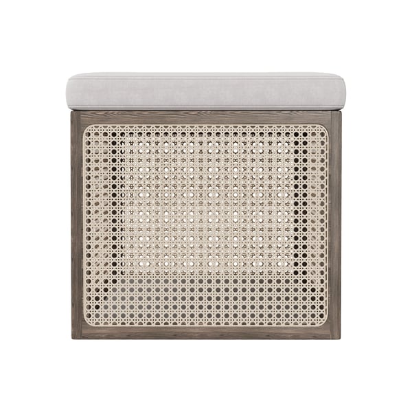 460mm Boho Rattan Ottoman Square Foot Stool in Khaki & Natural-Homary