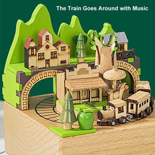 Wooden Music Box Carousel Rotating Train Castle in The Sky Music Box ...