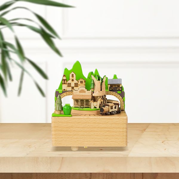 Wooden Music Box Carousel Rotating Train Castle in The Sky Music Box ...