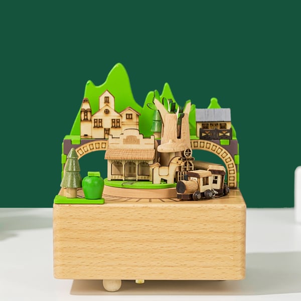 Wooden Music Box Carousel Rotating Train Castle in The Sky Music Box ...