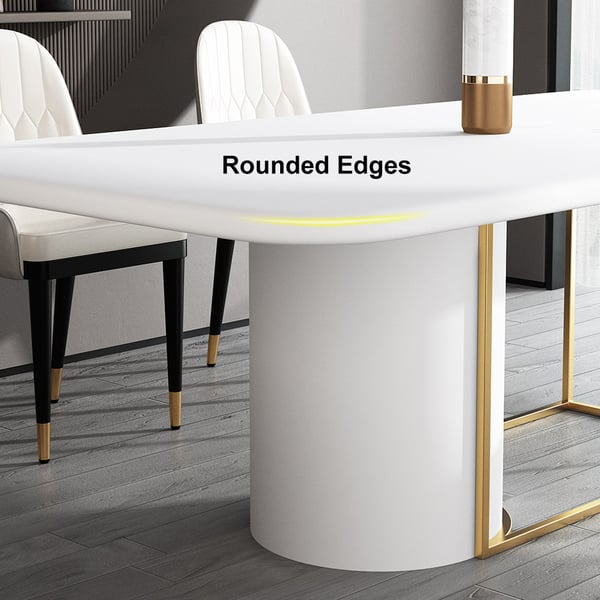 63" Modern White Dining Table Rectangle Pine Wood Top for 6 Person | Homary