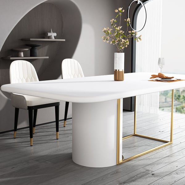 63" Modern White Dining Table Rectangle Pine Wood Top for 6 Person | Homary