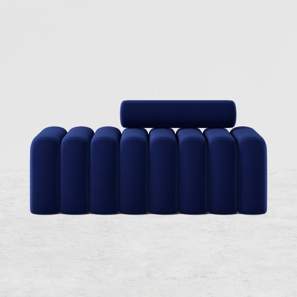 Modern Line Tufted Bench Upholstered Bench with Round Back Blue-Homary