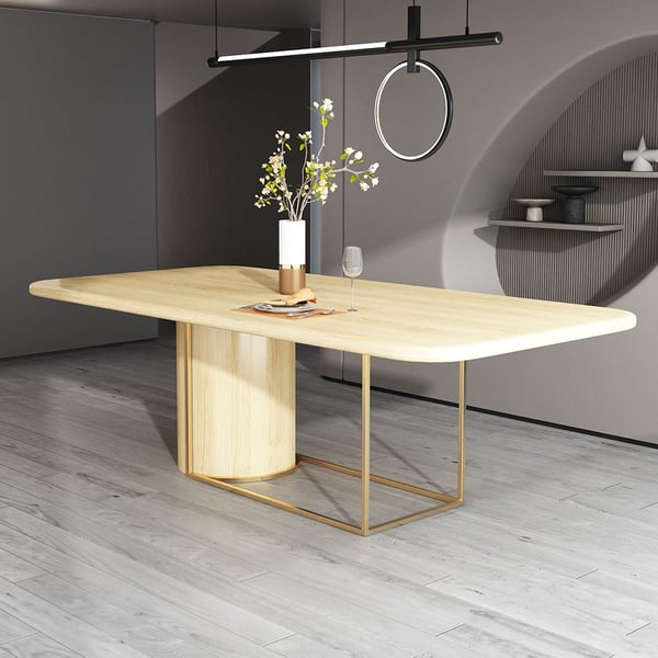 63" Natural Dining Table Rectangle Pine Wood Top for 6 Person Pedestal ...