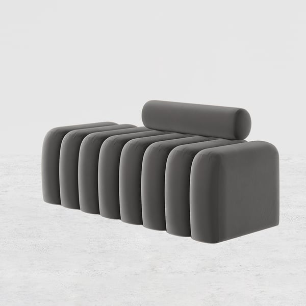 Modern Line Tufted Bench Upholstered Bench with Round Back Gray-Homary